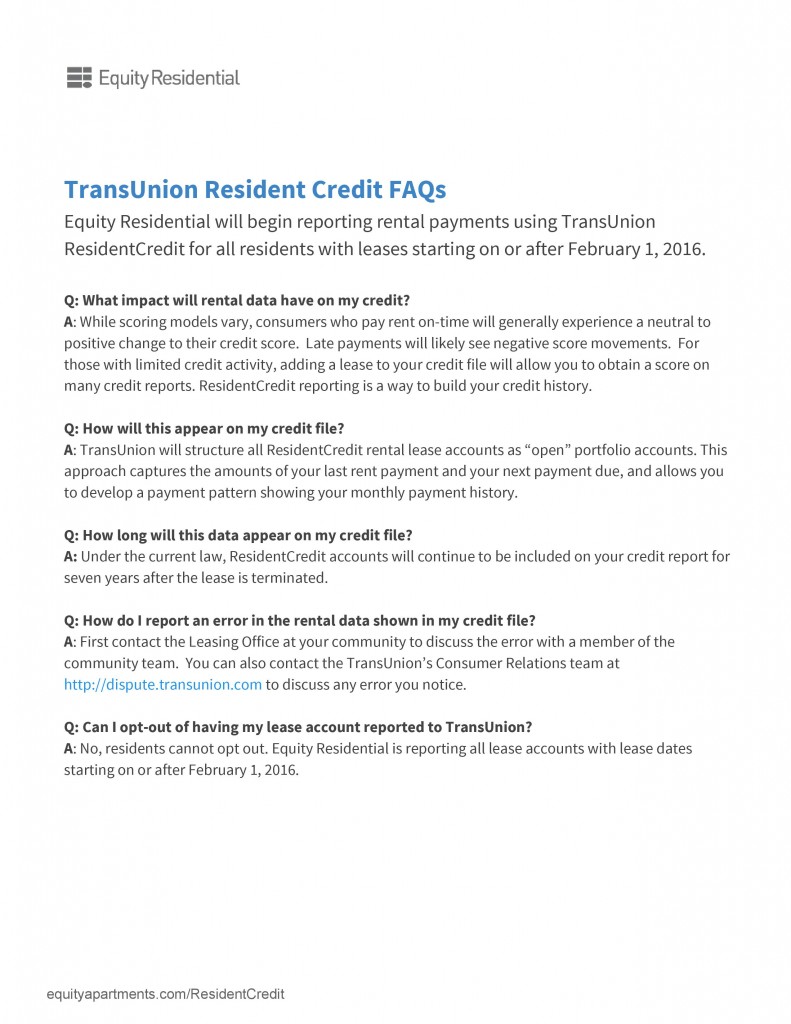 TransUnion Resident Credit FAQs – Equity Apartments Blog